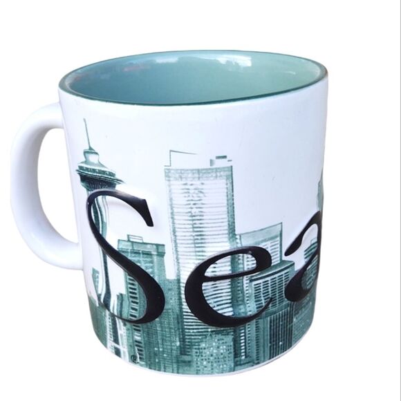 Dining | Seattle Mug 3d Skyline Letters The Emerald City Green White 16 ...